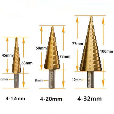 HSS 6542 Titanium Coated Step Drill Bit 4-12/4-20/4-32mm Tri