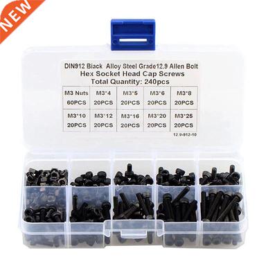 240pcs M3 Blck High Strength Hexgon Hex Socket Cp Hed Sc