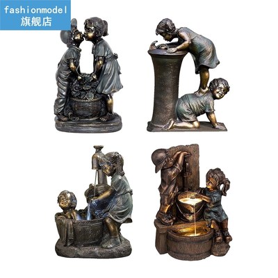 Boy And Girl Garden Statue Resin Waterfall Water Flow Orname