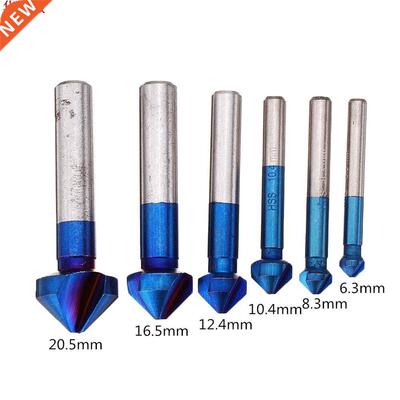 6Pcs 3 Flutes HSS Blue Chamfering End Mill 90 Degree Chamfer
