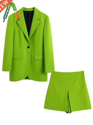 Adherebling Woman Traf Set Blazer Suits Spring Single Butto
