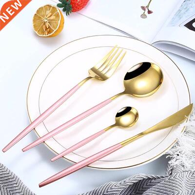24pcs Upscale Gold Dinnerware Set Stainless Steel Tableware