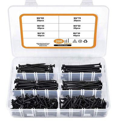 200PC Black M4 Self Tapping Screws Assortment Kit Cross Head