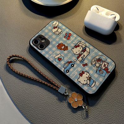 适用vivos20 s30 s18pro/s17e/s12/s10/s19/手机壳s15硅胶s16创意个性皮革纹防摔保护套挂绳新款蓝色格子猫咪