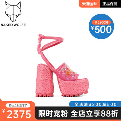 Naked Wolfe英国潮牌/BLUEBELL RAFFIA时装凉鞋2025高跟钉珠刺绣