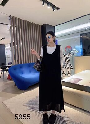 2026春季新款韩版两件套背心无袖拼色连衣裙长裙女裙子百搭5955