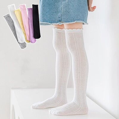 Children's Girl Knee High Long Socks 3-12Years White Color P