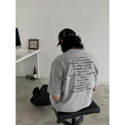 INKNOTS新款宽松320G重磅纯棉字母印花短袖T恤男女休闲 圆领五分