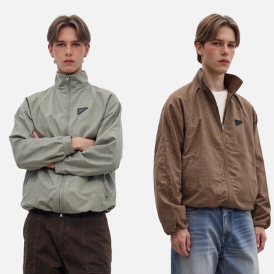 ATHIRI 立体廓形复古格子通勤立领插肩袖弹力收腰利落哈灵顿夹克