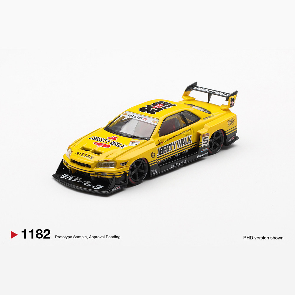 MINIGT[1182]尼桑GTR R34超级剪影LB 黄色 1:64合金车模