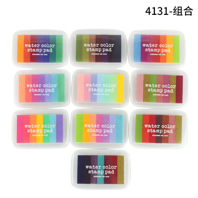 日本KODOMO NO KAO Water color 多彩印台七色渐变彩虹印泥水性手账diy橡皮印章盖色