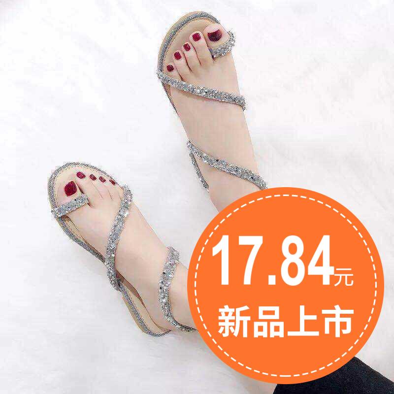 平底凉鞋女2021夏季新款女学生韩版时尚ins水钻沙滩凉拖鞋女网红