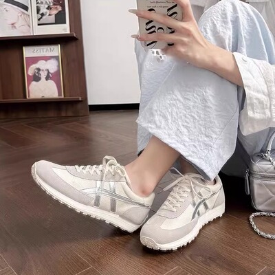 MK&DK香港真皮德训鞋女2025新款春秋季薄底运动鞋休闲百搭阿甘鞋