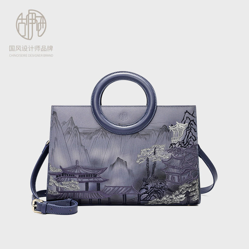 【宝藏品牌】古伊西中国风小众设计大容量手提包牛皮单肩包气质