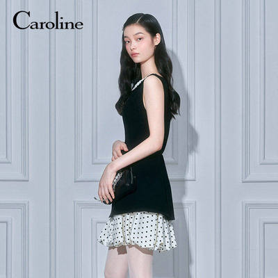Caroline卡洛琳2026春季新款复古波点拼接无袖连衣裙ESC0L03A