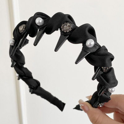 韩版重工珍珠水晶波浪齿发箍2025新款轻奢高颅顶头箍洗脸压发发饰