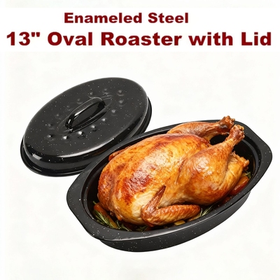 Roasting Pan Oval Enamel Steel Baking Chicken  Rustic Loaf