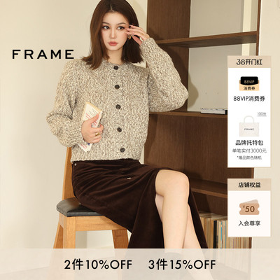 FRAME女士咖啡色中长款前开叉半身裙中长款复古