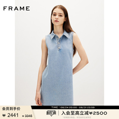 FRAME女士翻领无袖背心裙H型连衣裙短裙简约休闲