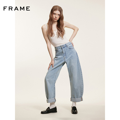 【2025春季新款】FRAME女士宽松桶形牛仔裤镰刀型长裤Bubble 多色