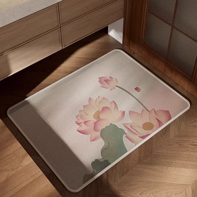 中式亚麻浴室地垫吸水卫生间厕所防滑垫家用洗手间房门口地毯