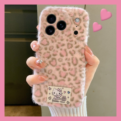 豹纹凯蒂猫贴纸适用苹果17promax手机壳华为pura80荣耀400pro小米17卡通vivos30毛绒opporeno14秋冬季x300软p