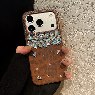 手机壳仿皮皮纹棕色豹纹立体奢华