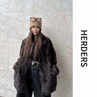 HERDERS 中长款翻领纽扣款皮毛一体外套 257060