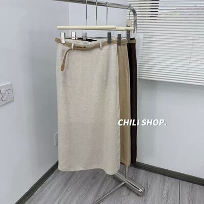 【英英Chili】简约极简风韩系休闲百搭天丝亚麻半身长裙DZ 05.08