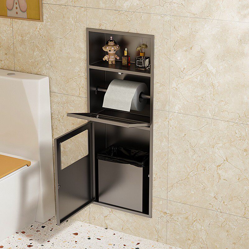 马桶壁龛卫生间嵌入式垃圾桶置物架双层金属304不锈钢成品壁龛柜