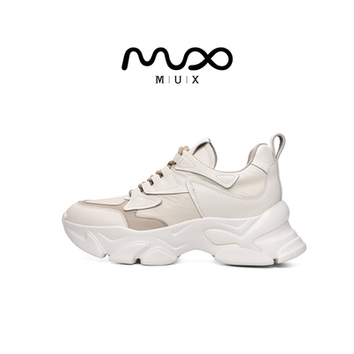 MUX迈思时尚老爹鞋简约舒适牛皮厚底休闲鞋82054