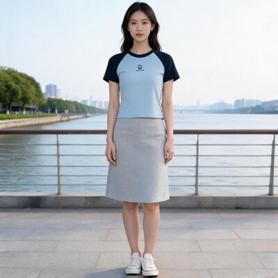 LOUIS ROYER休闲插肩袖短款T恤女 撞色显瘦F611624-017