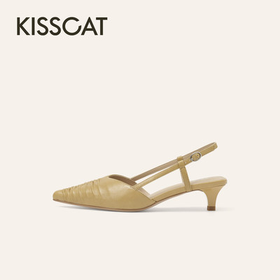 KISSCAT接吻猫云褶小猫跟单鞋26新夏时尚通勤时装凉鞋K76384A-10