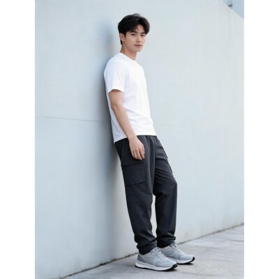 LOUIS ROYER小蜜蜂春秋男士休闲工装裤多口袋抽绳束脚M606311-007