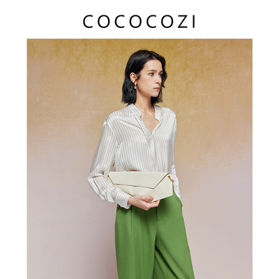 COCOCOZI24年春夏重磅桑蚕丝条纹衬衫上衣女装241CO064CS