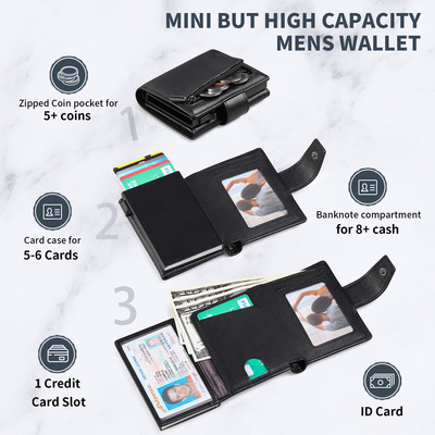 Genuine leather men's wallet aluminum alloy card box