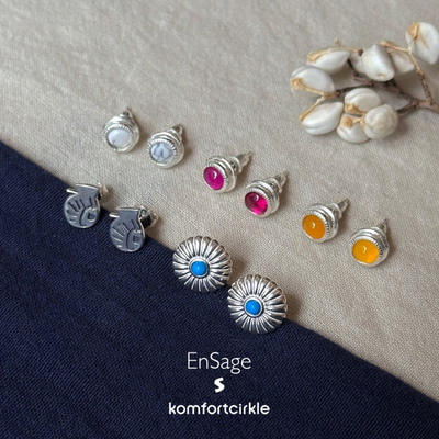 ENSAGE 日瞳/月瞳/赤曜/日蕊/愿望鱼 925银复古天然石圆珠小耳钉
