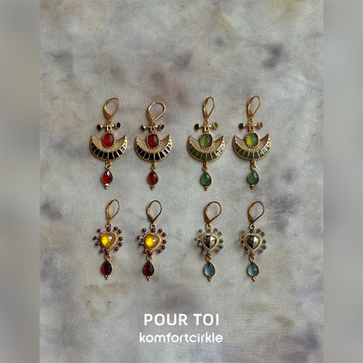 POUR TOI LAAWBO26011/LASSBO25021爱心宝石耳坠 复古手工耳饰