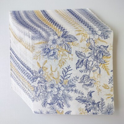 Blue Floral Paper Napkins Decoupage 蝶骨巴特婚礼印花餐巾纸巾