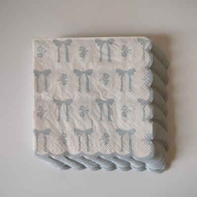 Blue Scallop Bow Flower Paper Napkins 25cm荷叶边蝴蝶结餐巾纸