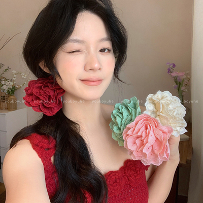 红色花朵大肠发圈女春夏显白发饰