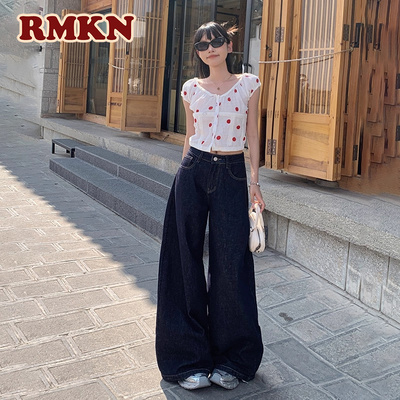 RMKN美式复古阔腿牛仔裤女高腰显瘦宽松慵懒休闲垂感拖地裤子