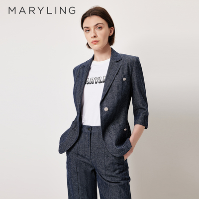 MARYLING玛俪琳2026春季新品自然牛仔蓝亚麻七分袖西装A1GBW10190