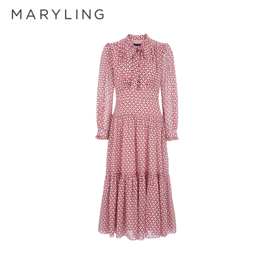 MARYLING粉色千鸟格连衣裙