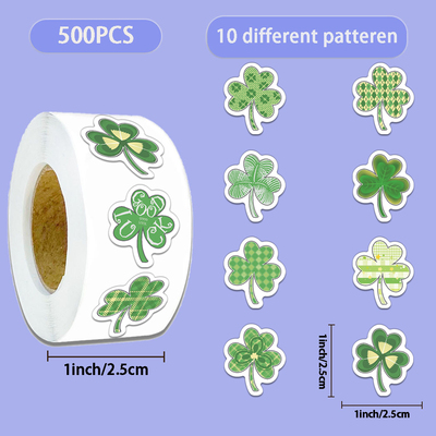500张/卷三叶草St Patrick's Day可爱卡通卷卷贴手账装饰DIY贴画