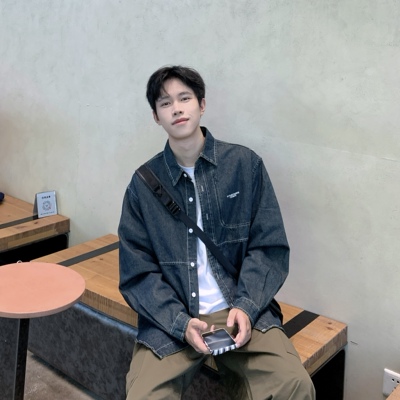 复古水洗刺绣牛仔长袖衬衫男春秋