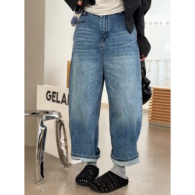 秒发主推诗歌兰女装25冬02287牛仔裤宽松显瘦百搭九分弯刀休闲裤