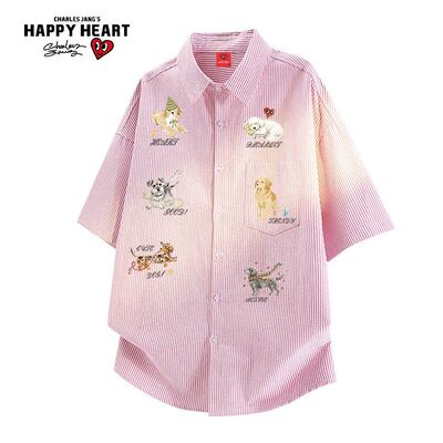 查尔斯桃心小狗印花短袖衬衫外套