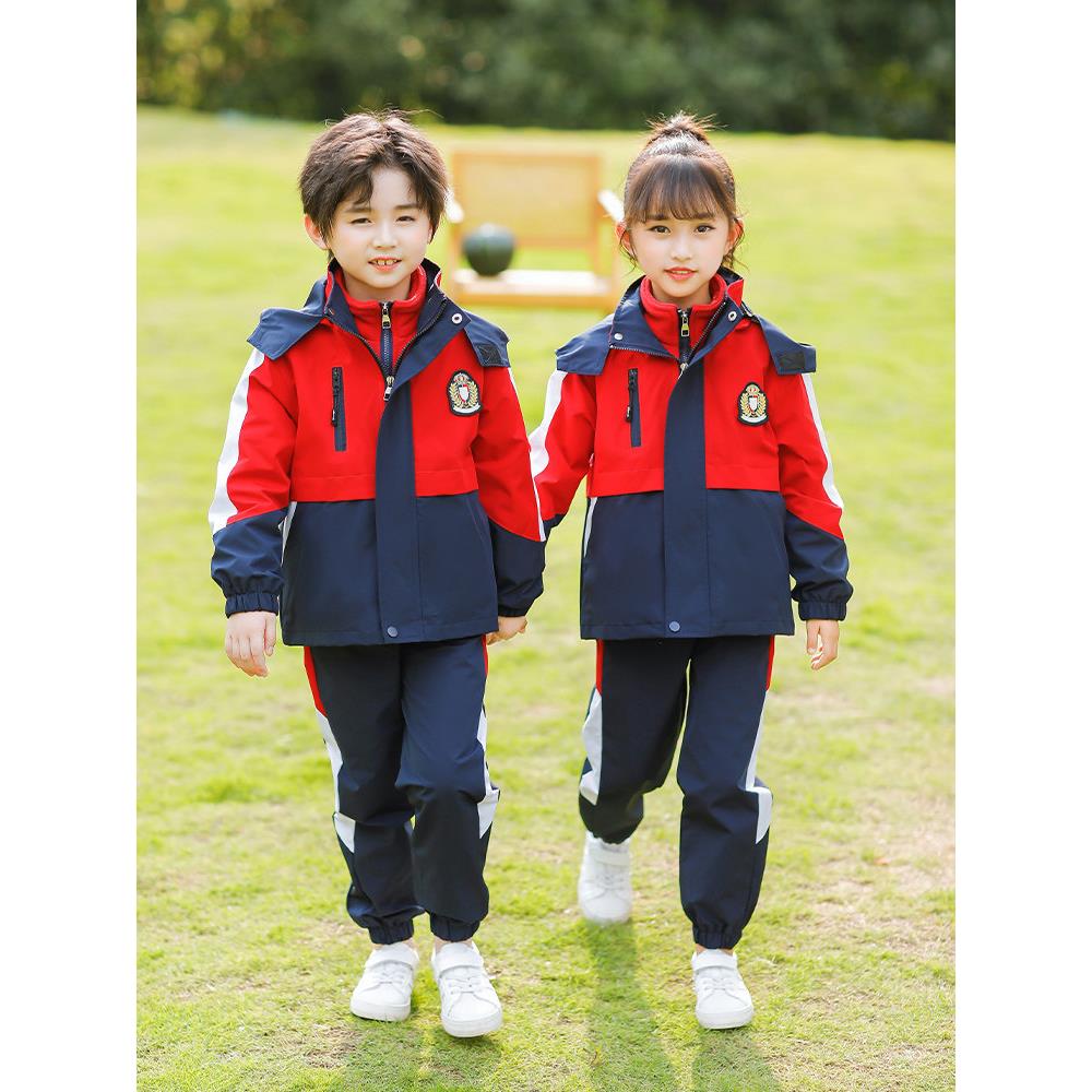 小学生校服春秋套装三件套春秋季幼儿园园服红黄蓝色春款运动服装