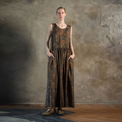 【UMAWANG】复古碎花无袖连衣裙